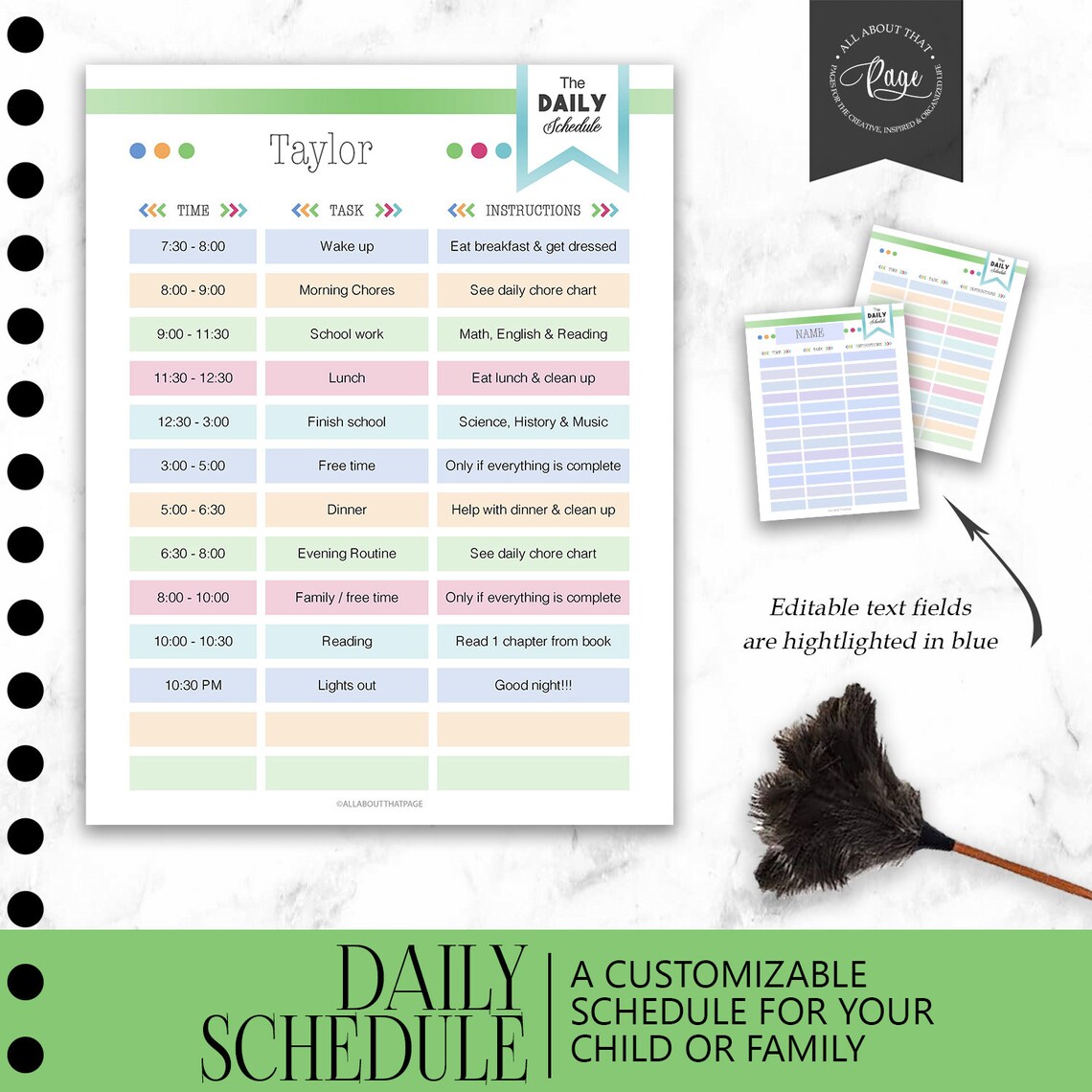 Editable Daily Schedule Template, Family Routine, Homeschool School ...