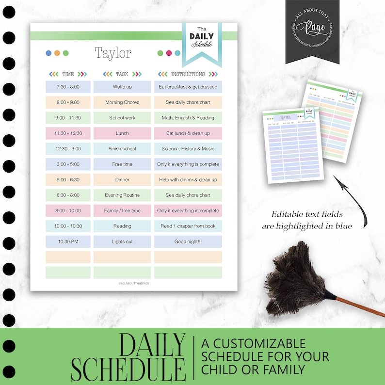 Editable Daily Schedule Template Family Routine Homeschool - Etsy