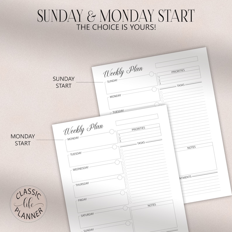 Weekly Planner Printable Digital | Week at a Glance One Page | Daily ...