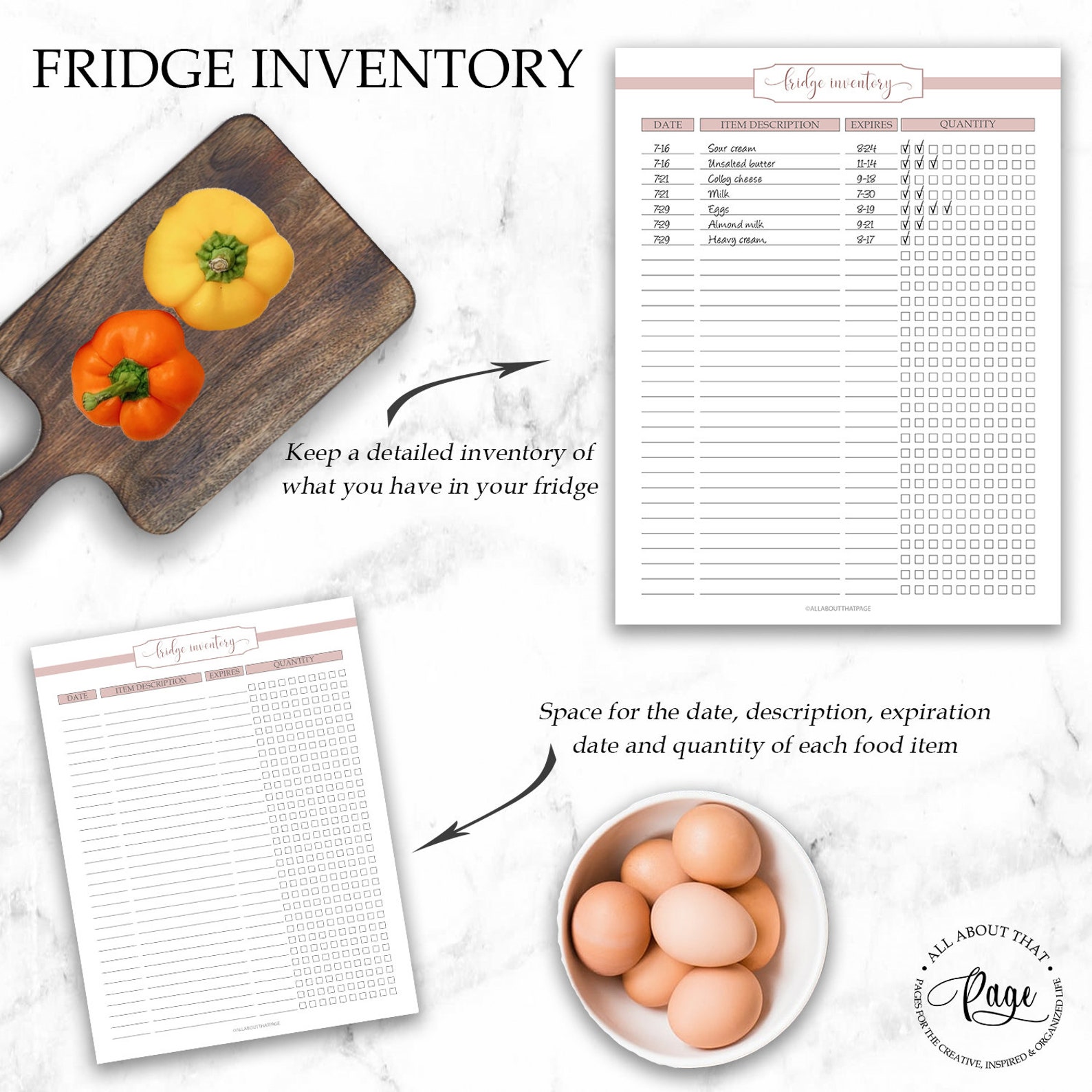 Kitchen Inventory Printable, Fridge, Freezer and Pantry Inventory ...