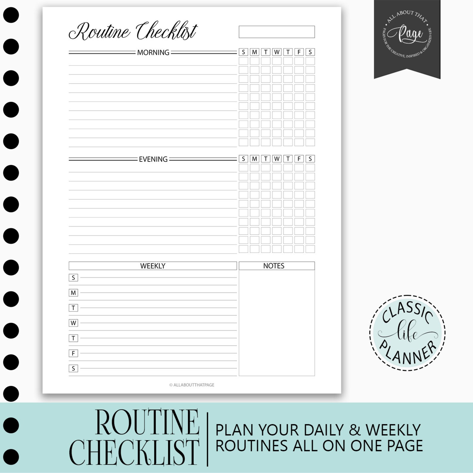 Routine Checklist Weekly Planner Printable Morning Evening | Etsy