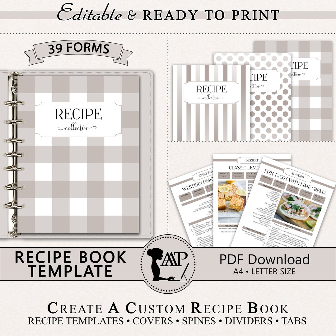 EDITABLE Recipe Book Template, Personalized Cookbook Printable, Family ...