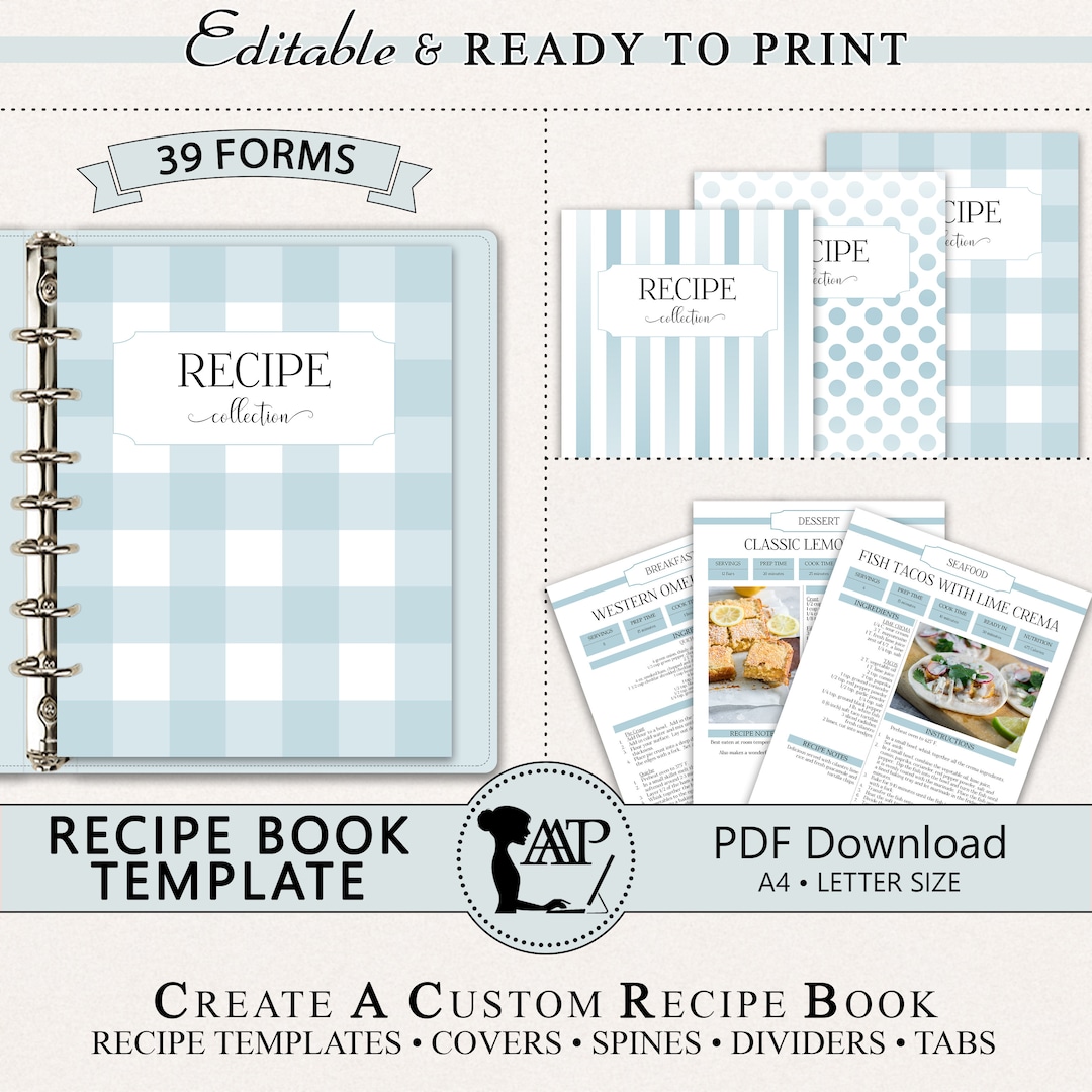 EDITABLE Recipe Book Template, Personalized Cookbook Printable, Family ...