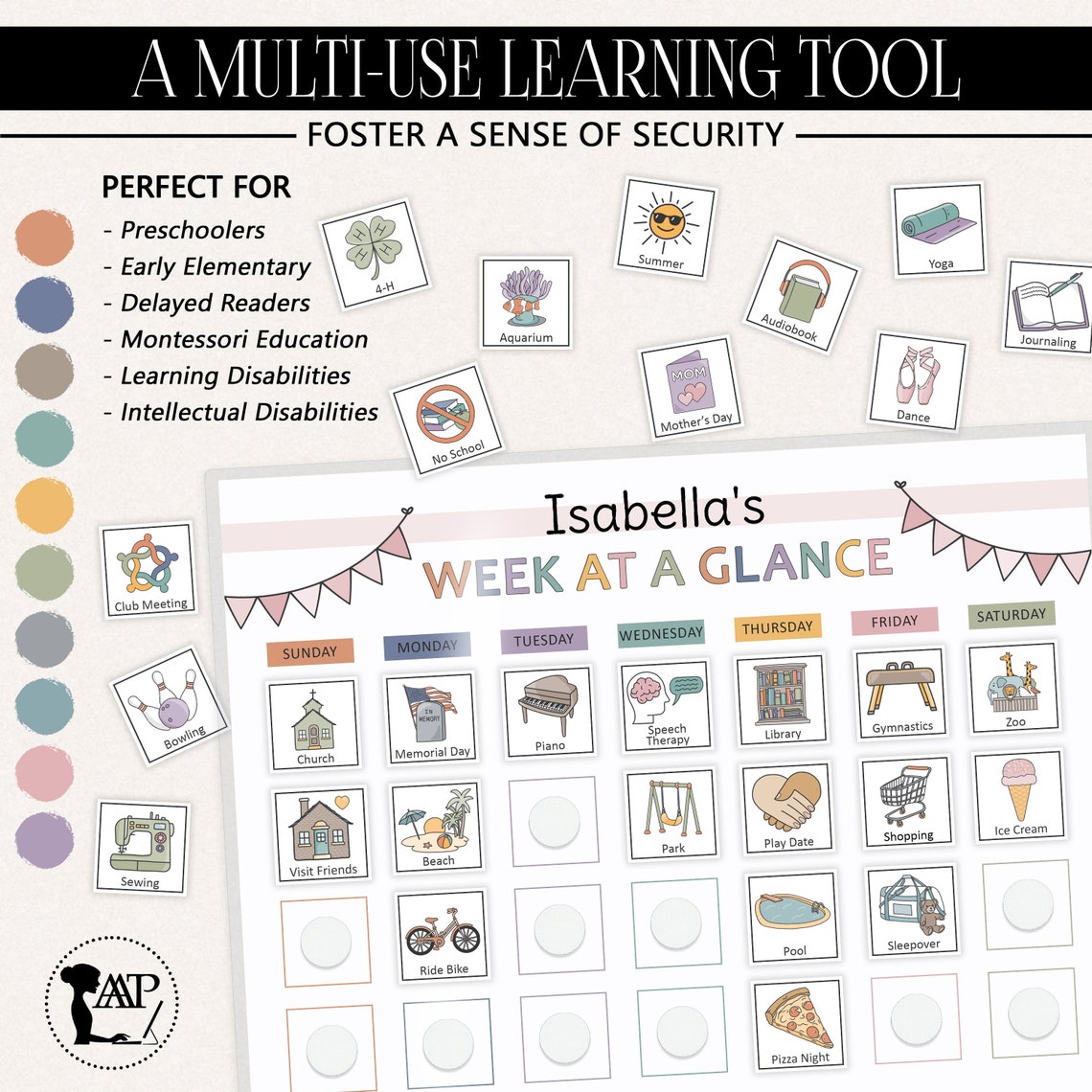 Week at a Glance Kids Calendar With Pictures Printable | Visual Weekly ...