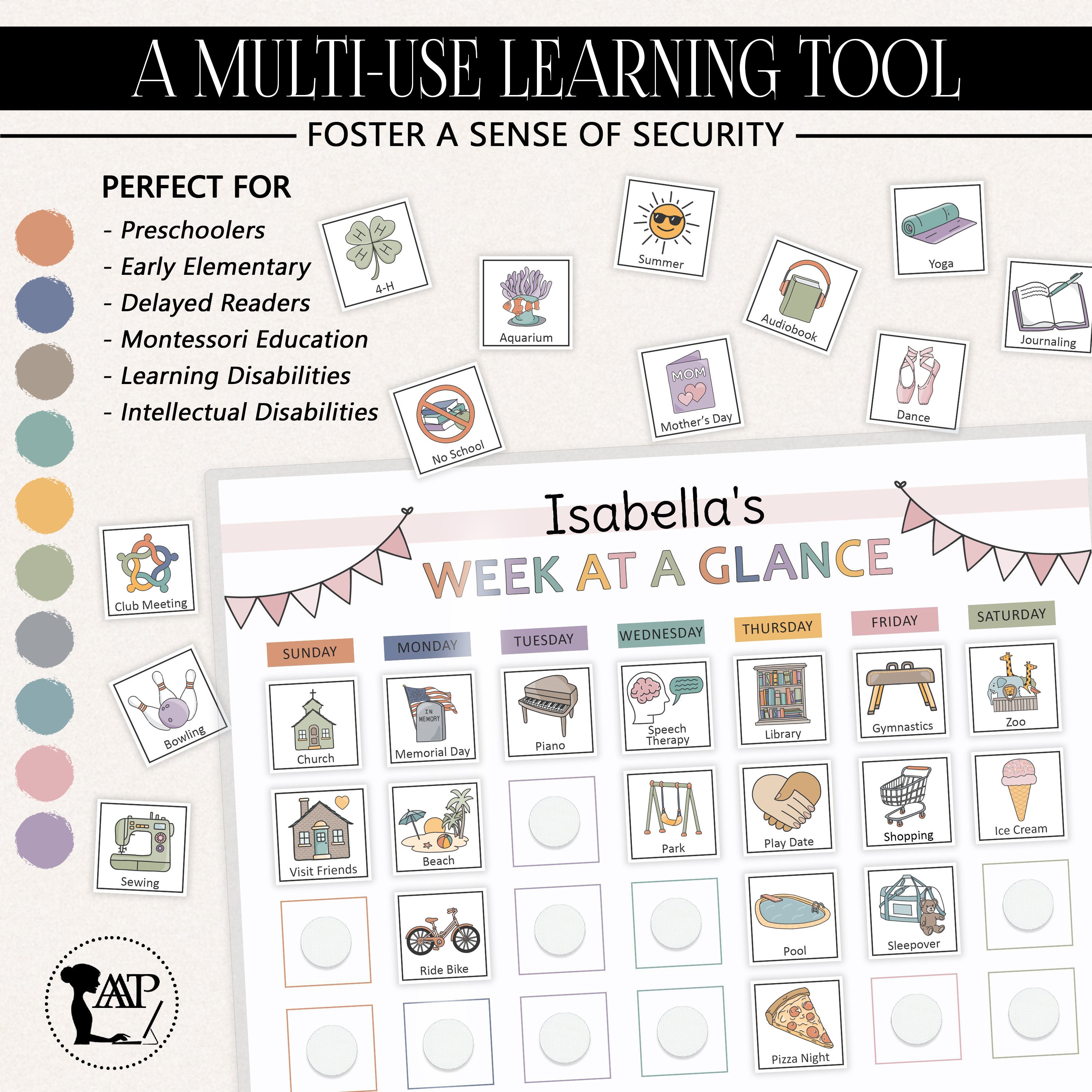 Week at a Glance Kids Calendar With Pictures Printable | Visual Weekly ...