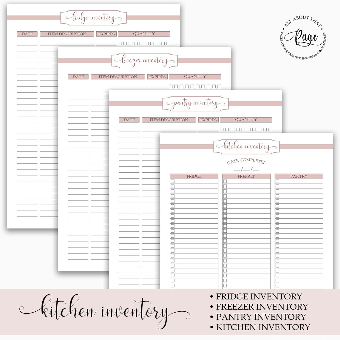 Kitchen Inventory Printable, Fridge, Freezer and Pantry Inventory ...