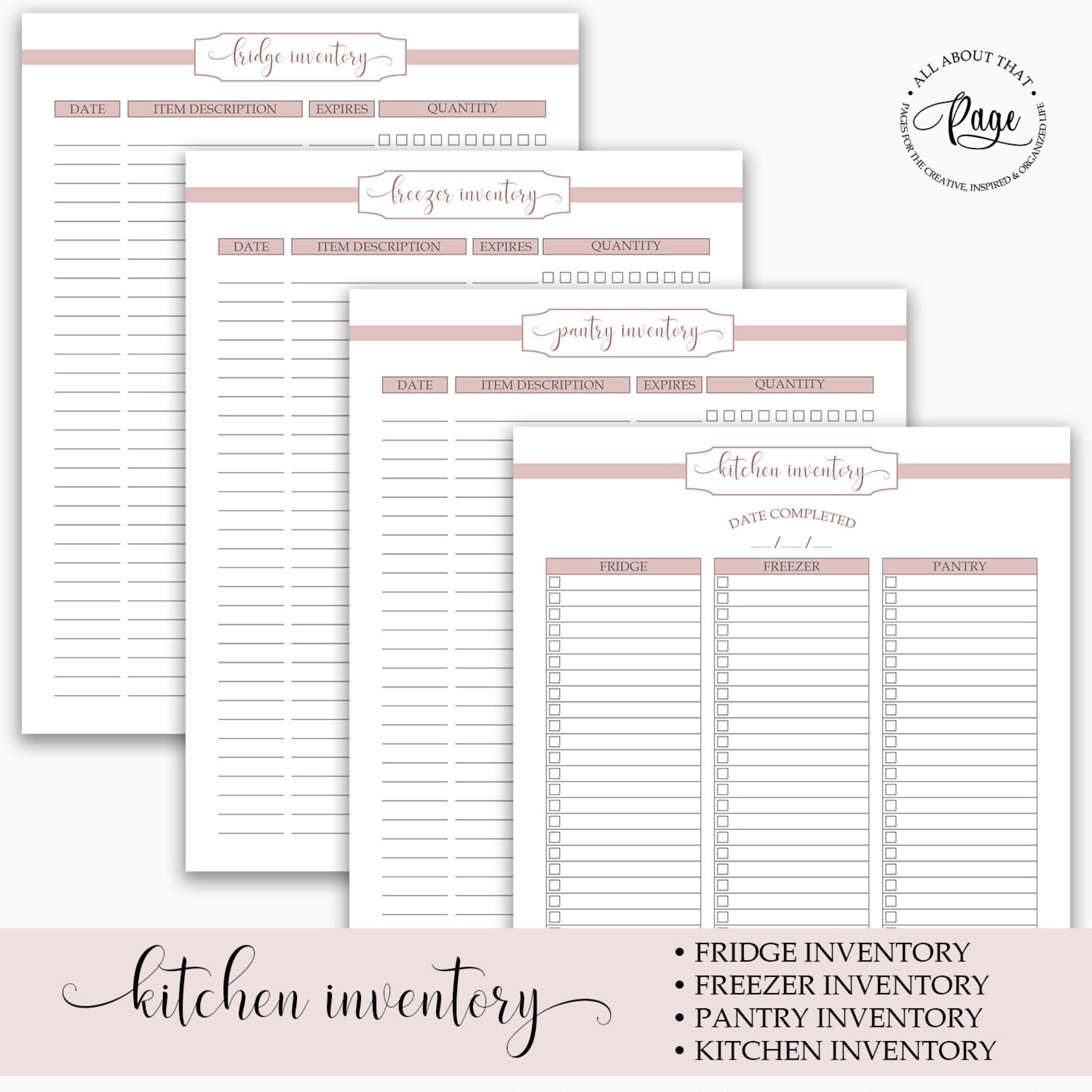 Kitchen Inventory Printable, Fridge, Freezer and Pantry Inventory ...