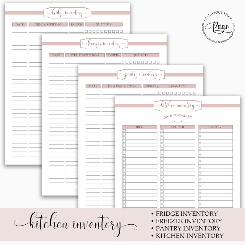 Kitchen Inventory Printable, Fridge, Freezer and Pantry Inventory ...