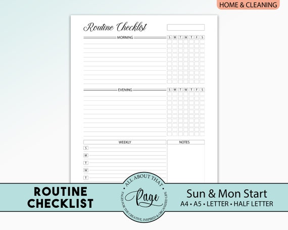 Routine Checklist Weekly Planner Printable Morning Evening - Etsy