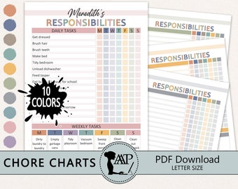 Editable Chore Chart for Teen Printable | Responsibility Checklist for ...