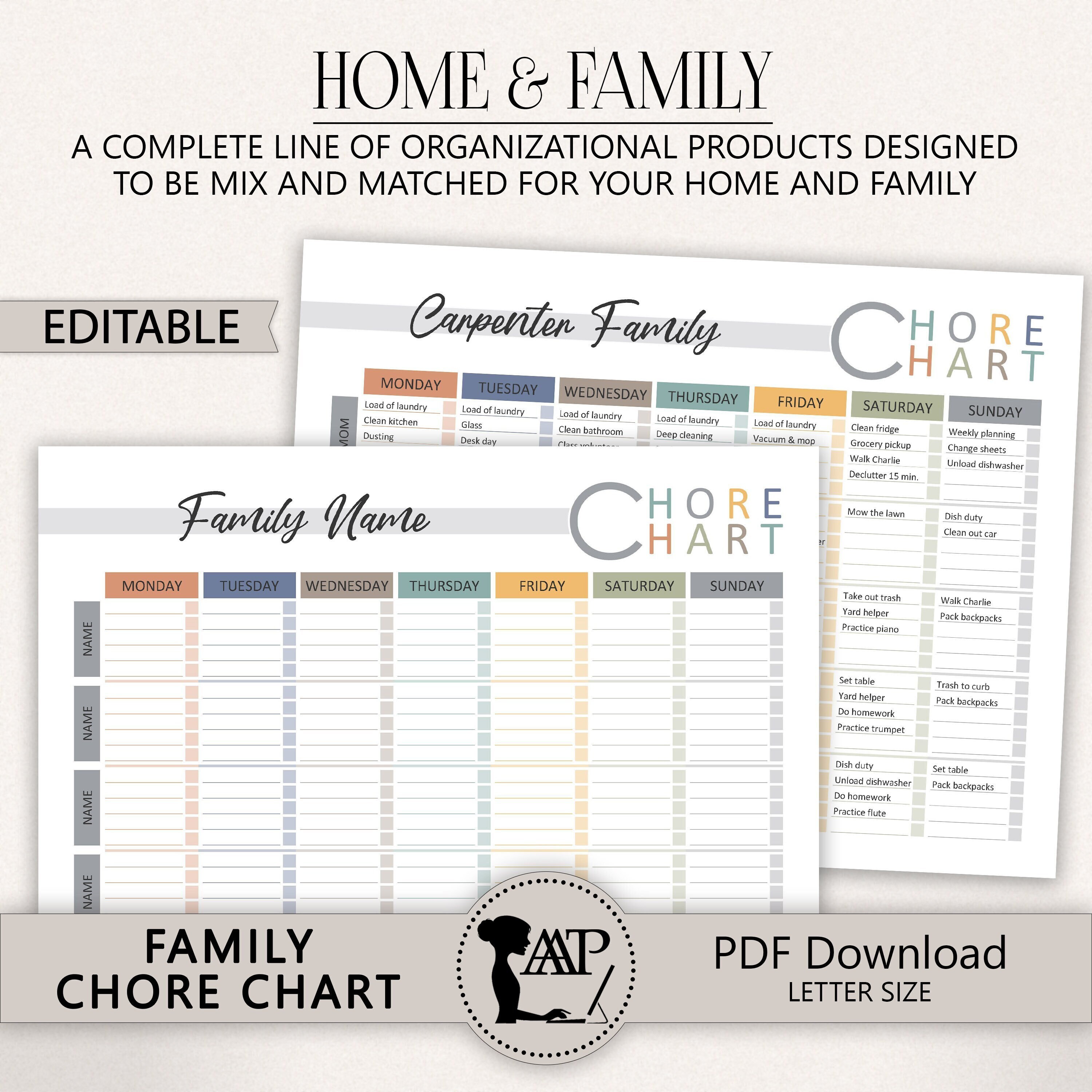 Editable Family Chore Chart Printable Template Weekly - Etsy Canada