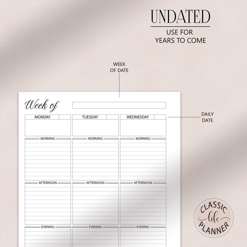 Weekly Planner Printable Vertical Routine 2 Page Layout - Etsy