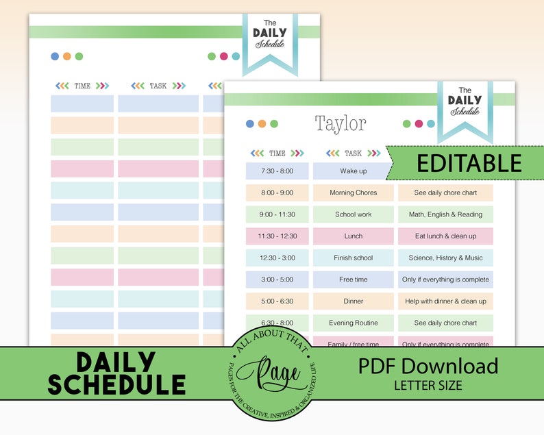 Editable Daily Schedule Template Family Routine Homeschool - Etsy