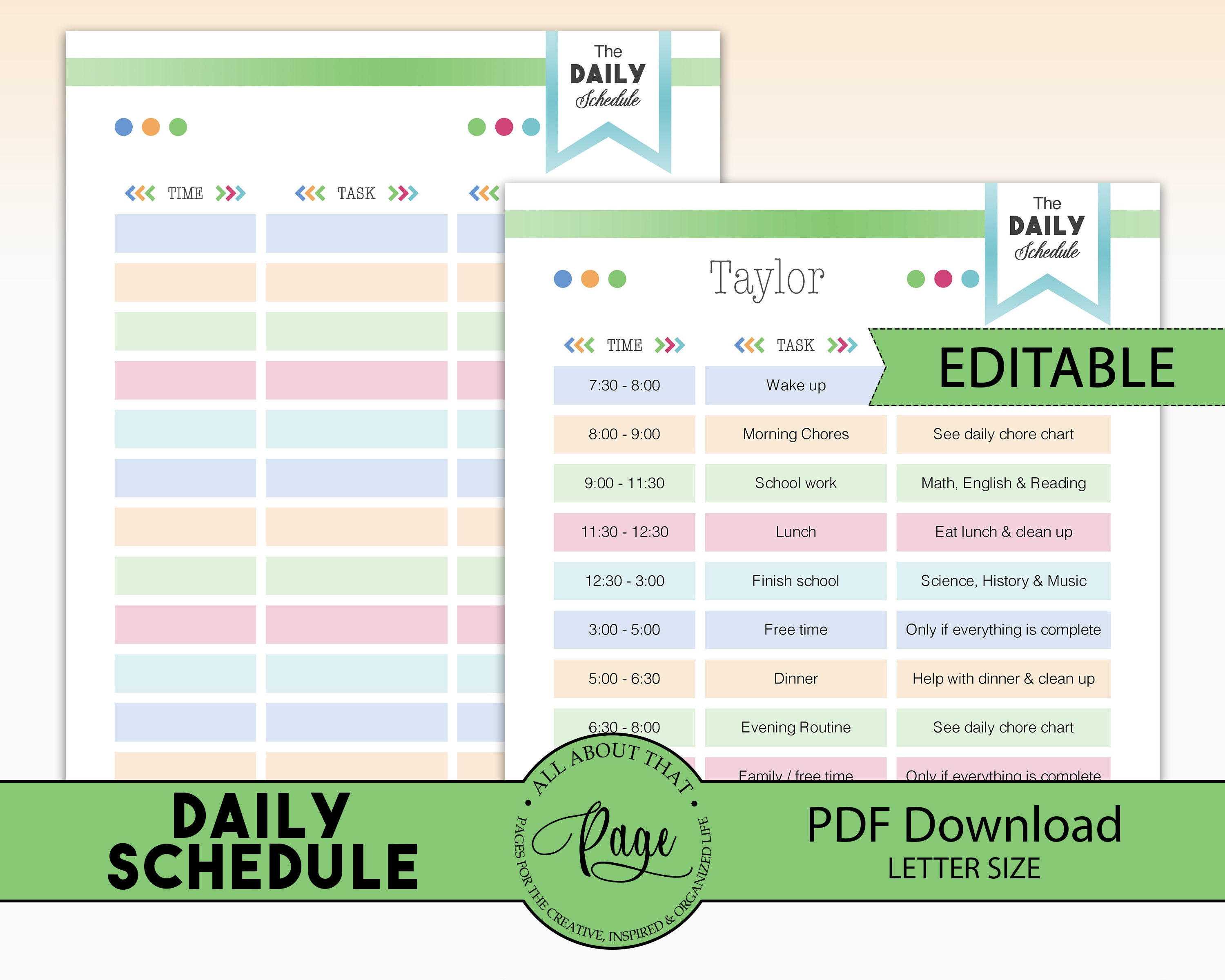 Editable Daily Schedule Template Family Routine Homeschool - Etsy