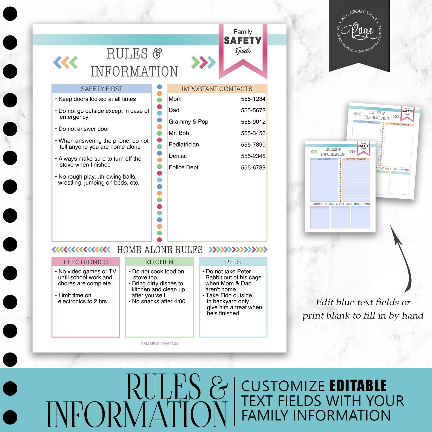 Family Safety Guide, Editable Emergency Preparedness Printable, Rules ...