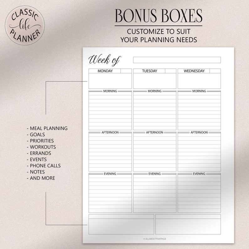 Weekly Planner Printable Vertical Routine 2 Page Layout - Etsy