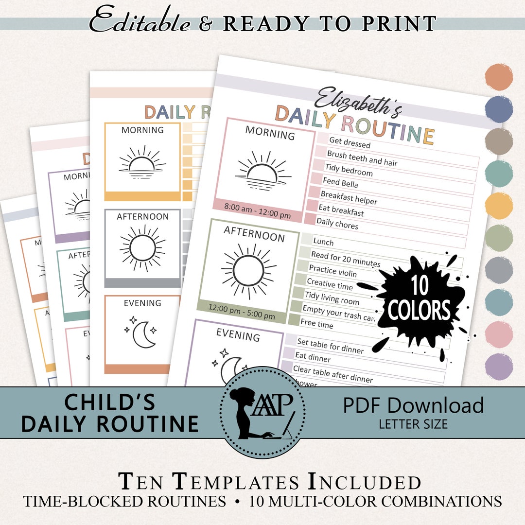 Editable Daily Schedule for Kids Printable Bundle Weekly Chore Chart ...