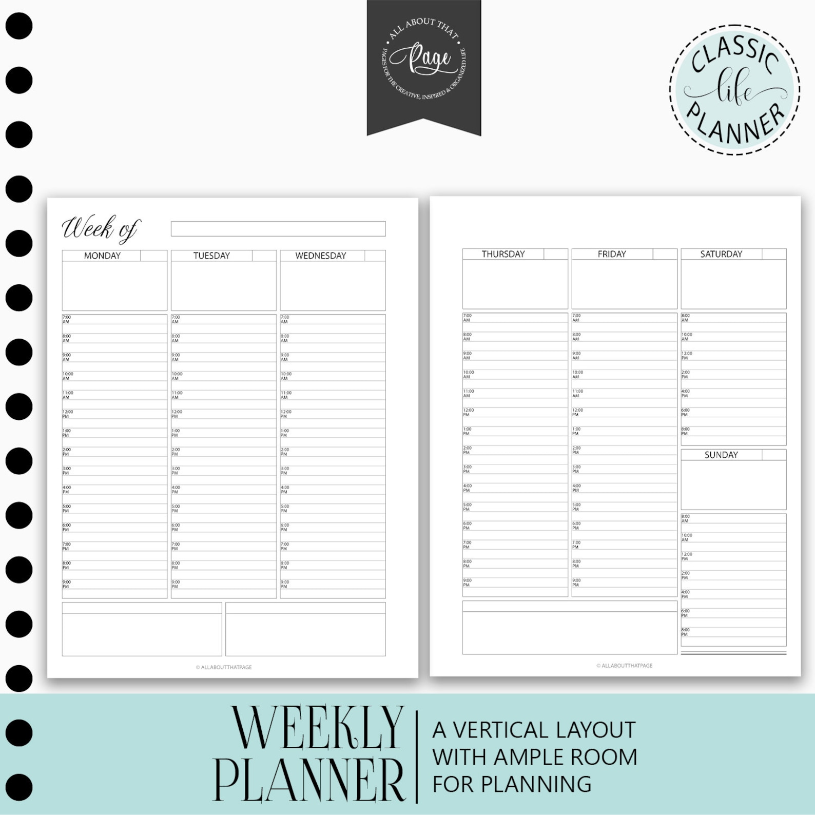 Weekly Planner Printable 2 Page Spread Hourly Week on Two - Etsy Canada