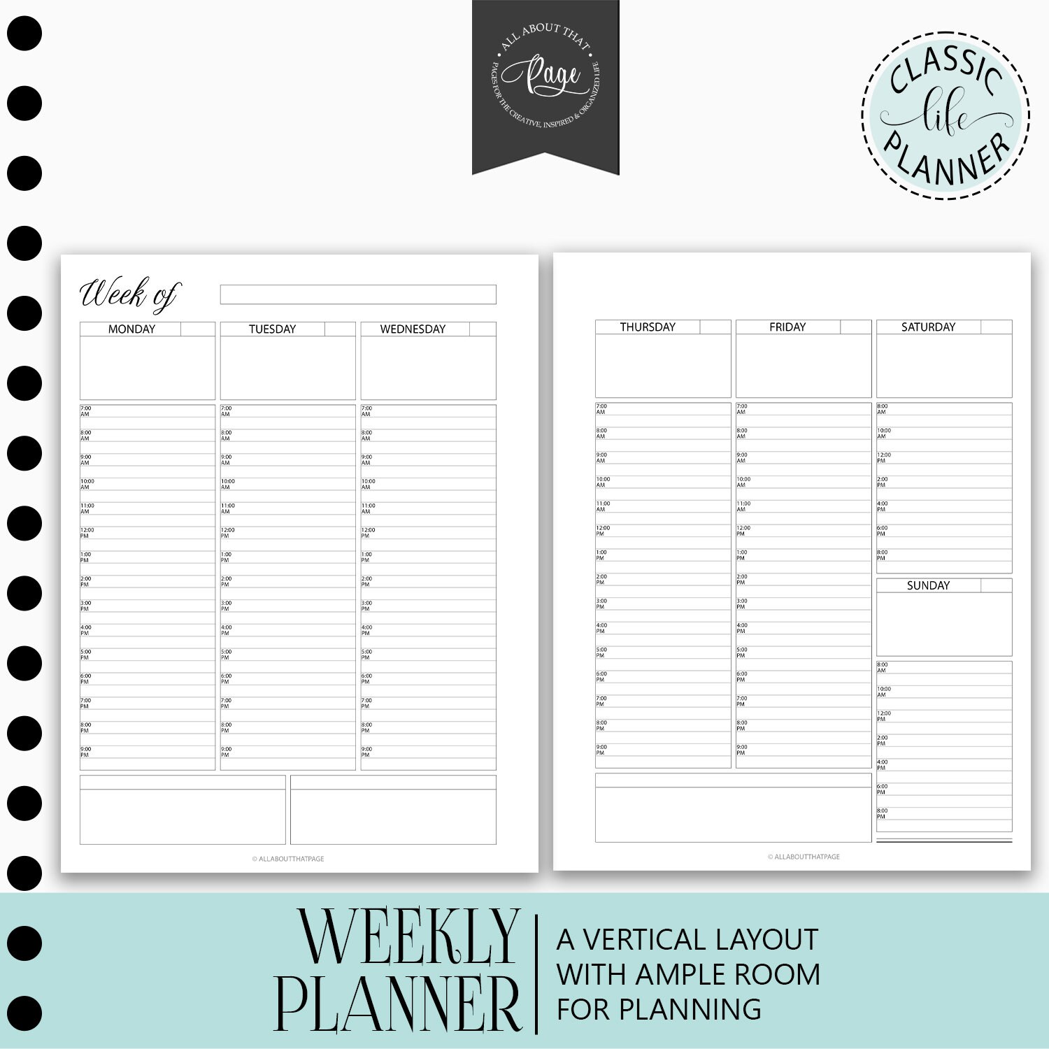 Weekly Planner Printable 2 Page Spread Hourly Week on Two - Etsy Canada