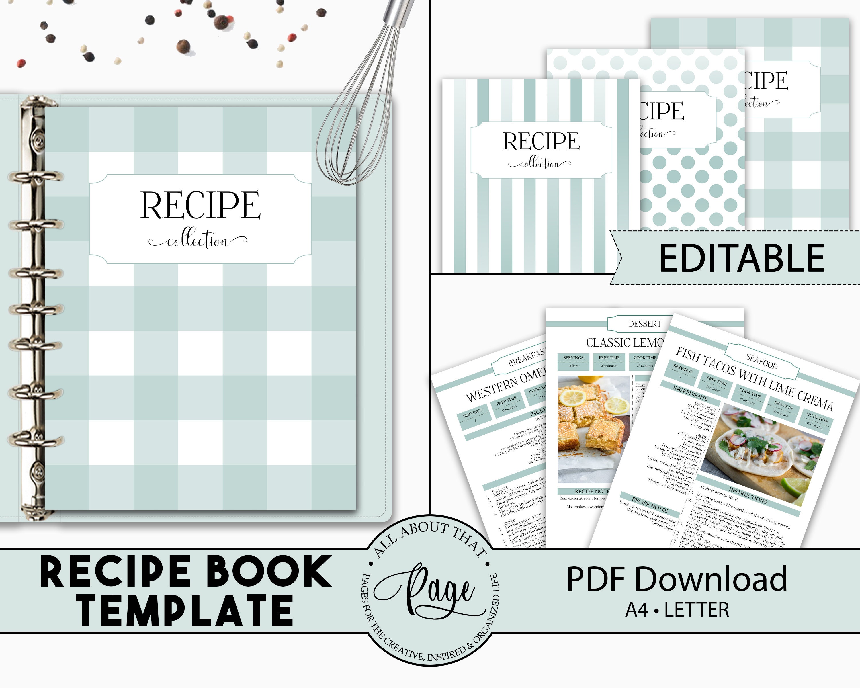 EDITABLE Recipe Book Template Personalized Cookbook - Etsy Australia