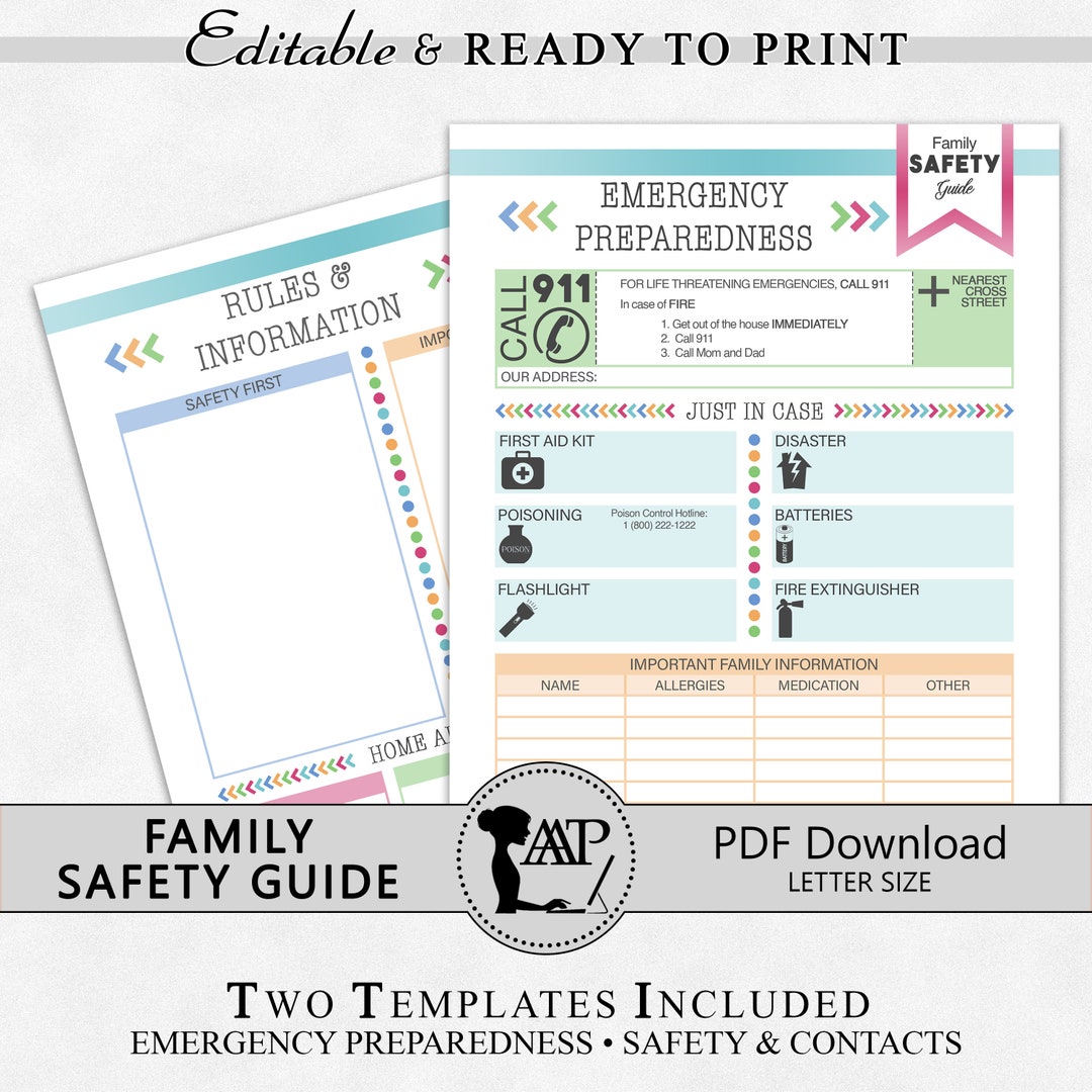 Family Safety Guide, Editable Emergency Preparedness Printable, Rules ...