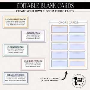 Editable Chore Cards for Kids Printable | Cleaning Tasks | Allowance ...