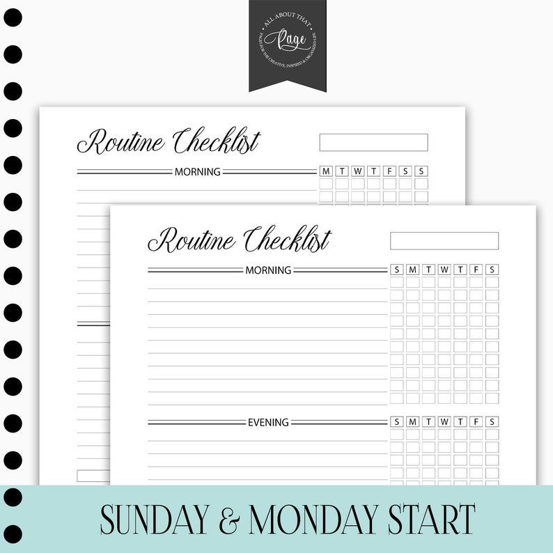 Routine Checklist Weekly Planner Printable Morning Evening | Etsy