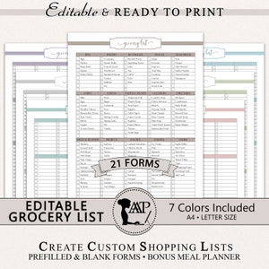 Editable Grocery List Printable Template | Food Shopping Checklist ...