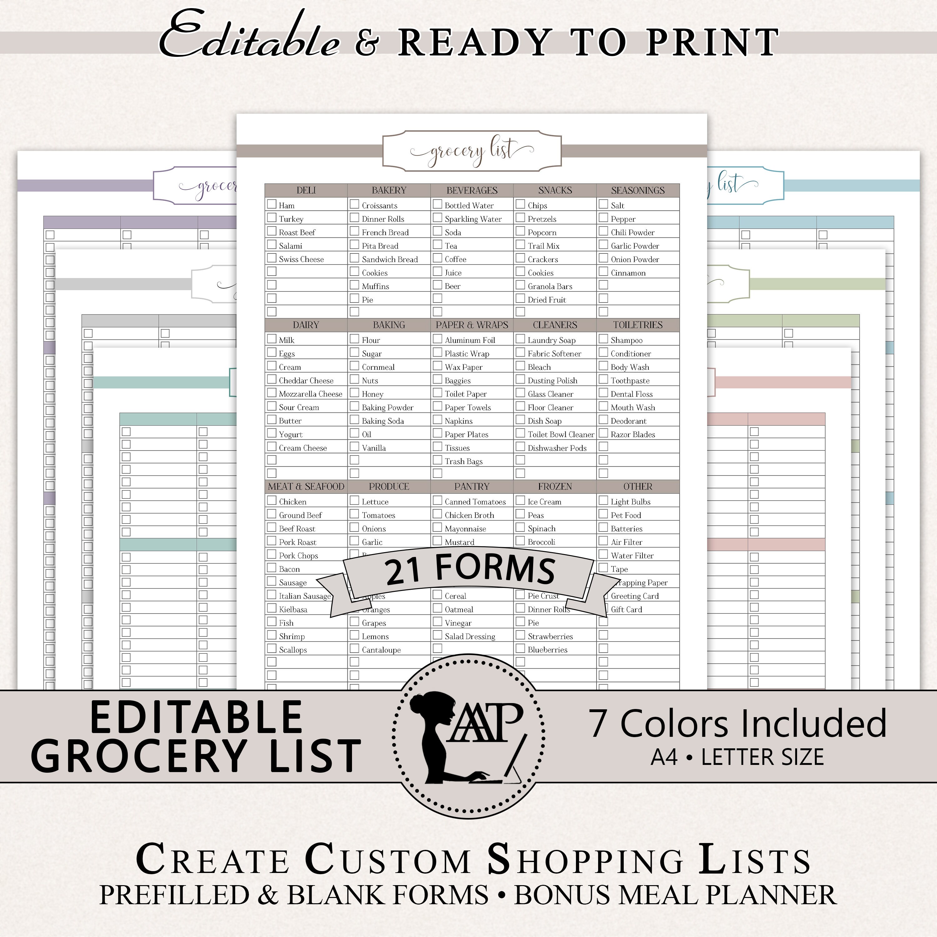 Editable Grocery List Printable Template | Food Shopping Checklist ...