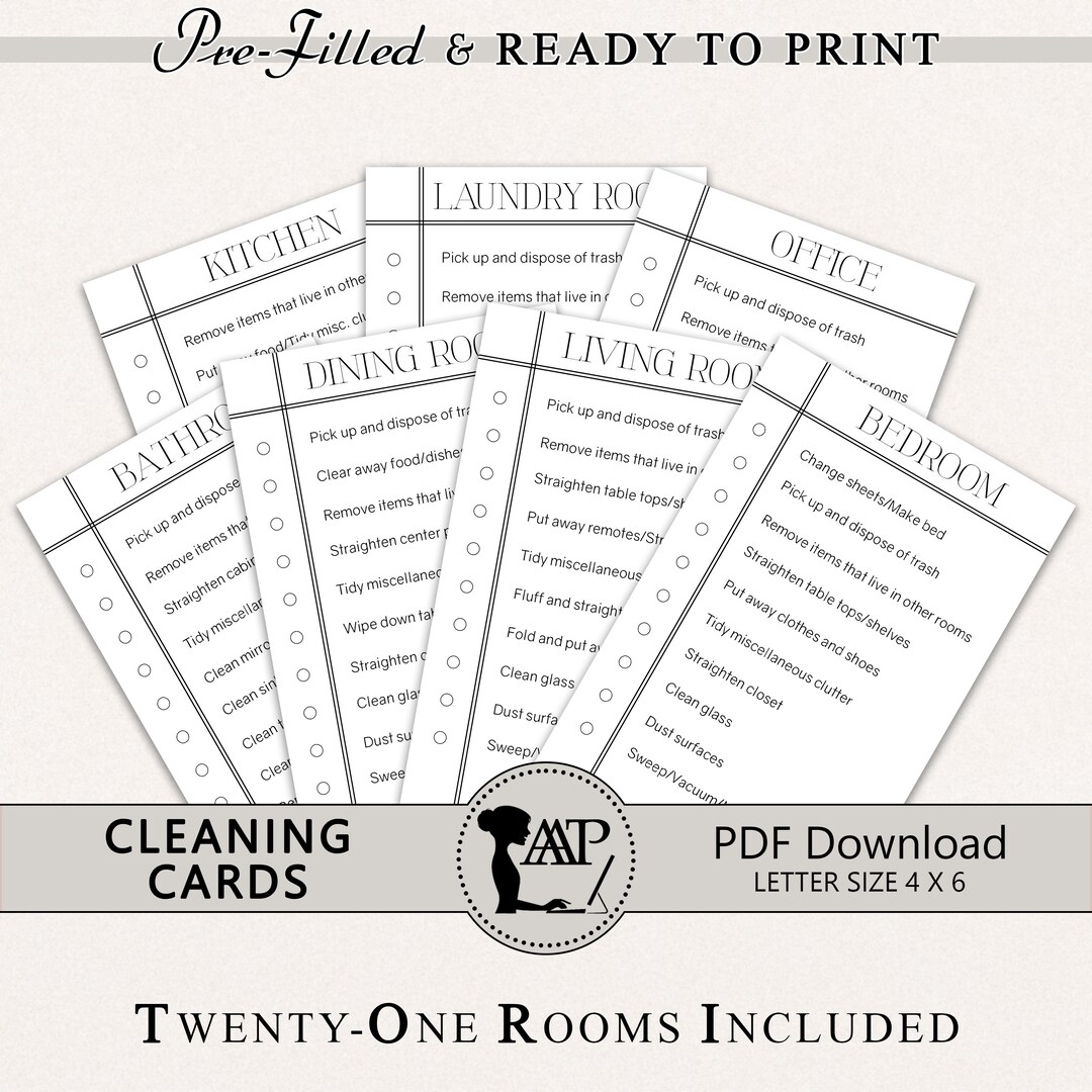 Cleaning Cards, Room by Room Chores, Daily Weekly Cleaning Checklist ...