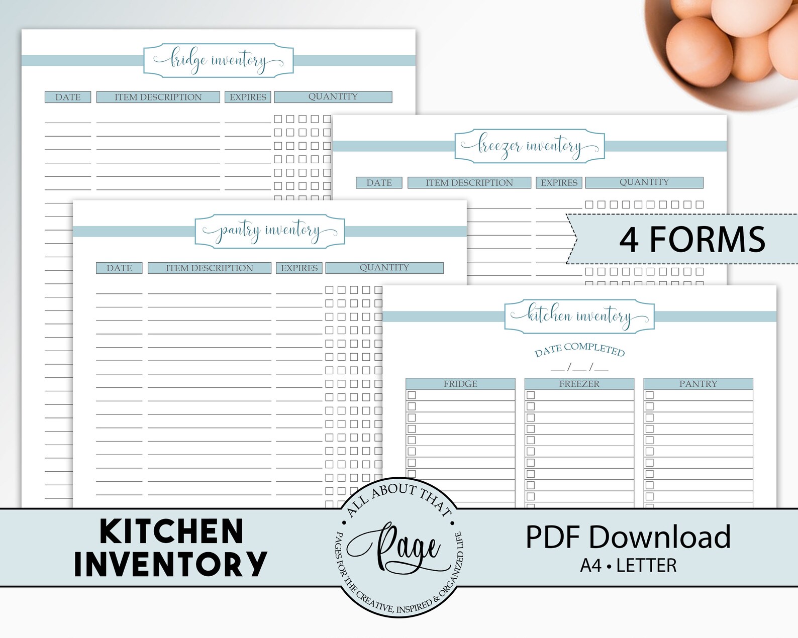 Kitchen Inventory Printable Fridge Freezer and Pantry | Etsy