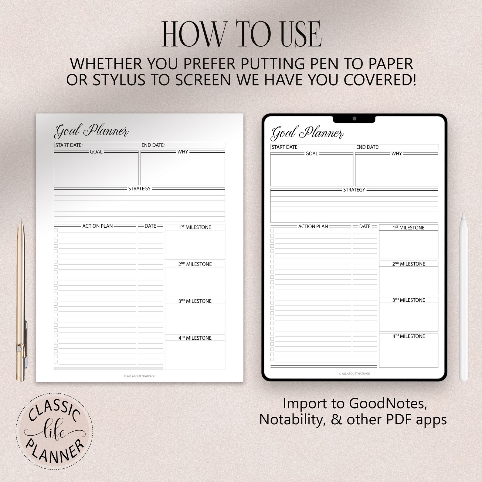 Goal Planner Printable Digital | Goal Setting Form | Goal Tracker ...