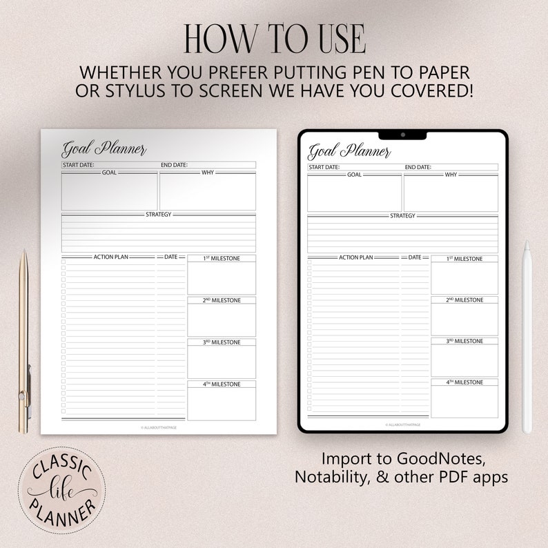 Goal Planner Printable Digital Goal Setting Form Goal - Etsy