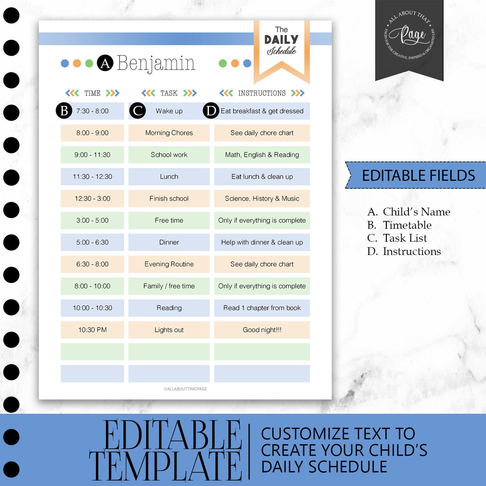 Editable Daily Schedule Template Family Routine Homeschool - Etsy New ...