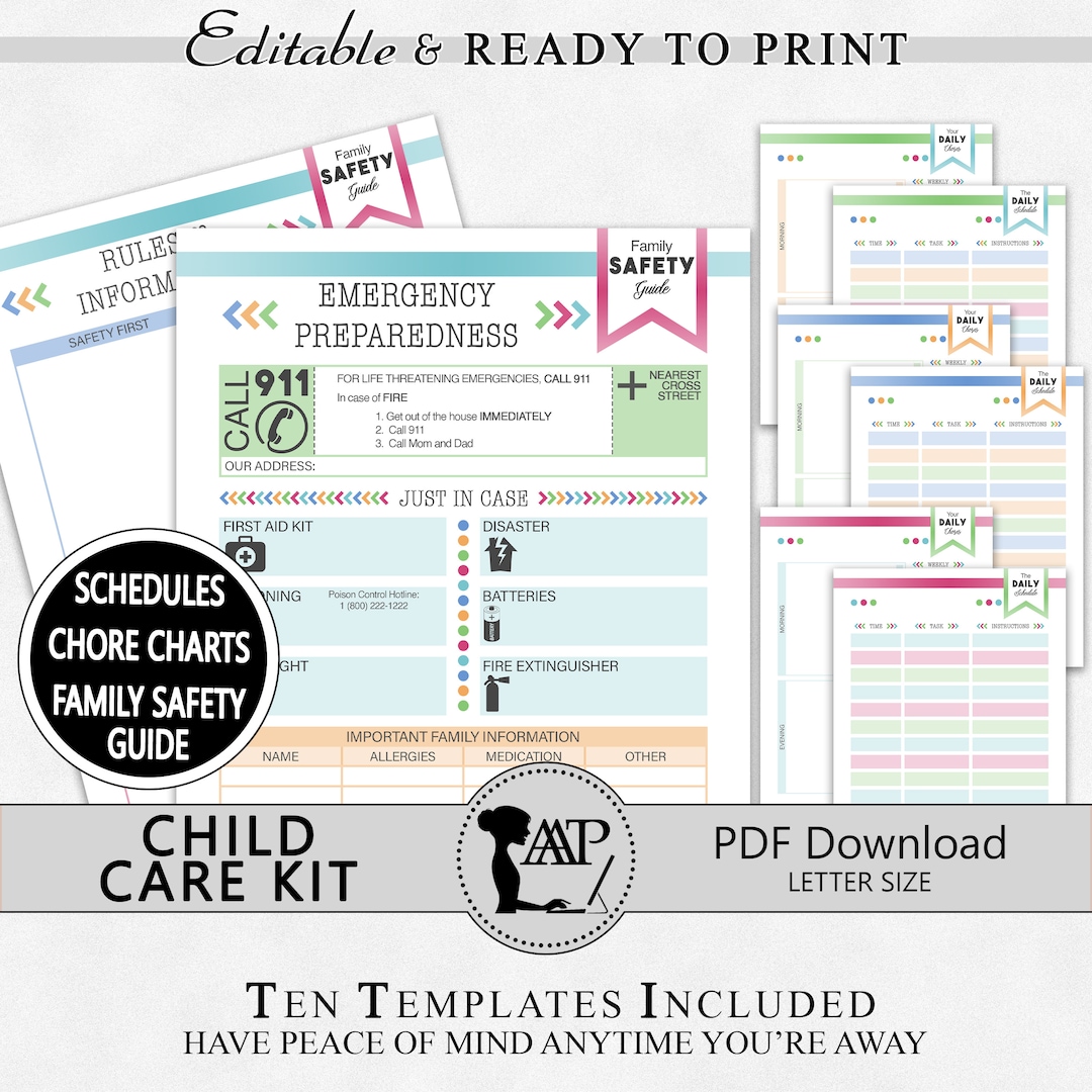 Child Care Kit, Babysitter Nanny Printable, Family Emergency Planner ...