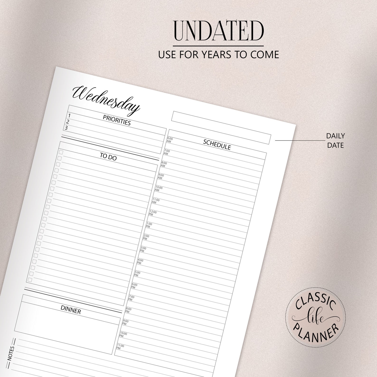 Daily Planner Printable Digital Hourly One Page Schedule - Etsy