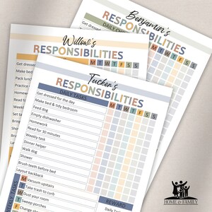 Editable Chore Chart for Kids Printable Bundle Responsibility Checklist ...