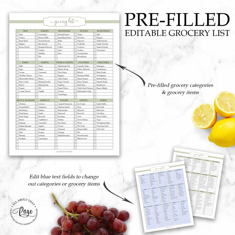 Editable Grocery List Template Shopping List Printable - Etsy