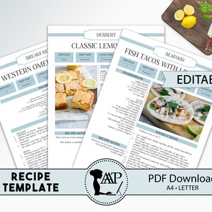 Editable Recipe Template, Recipe Binder Printable, Cookbook Template ...