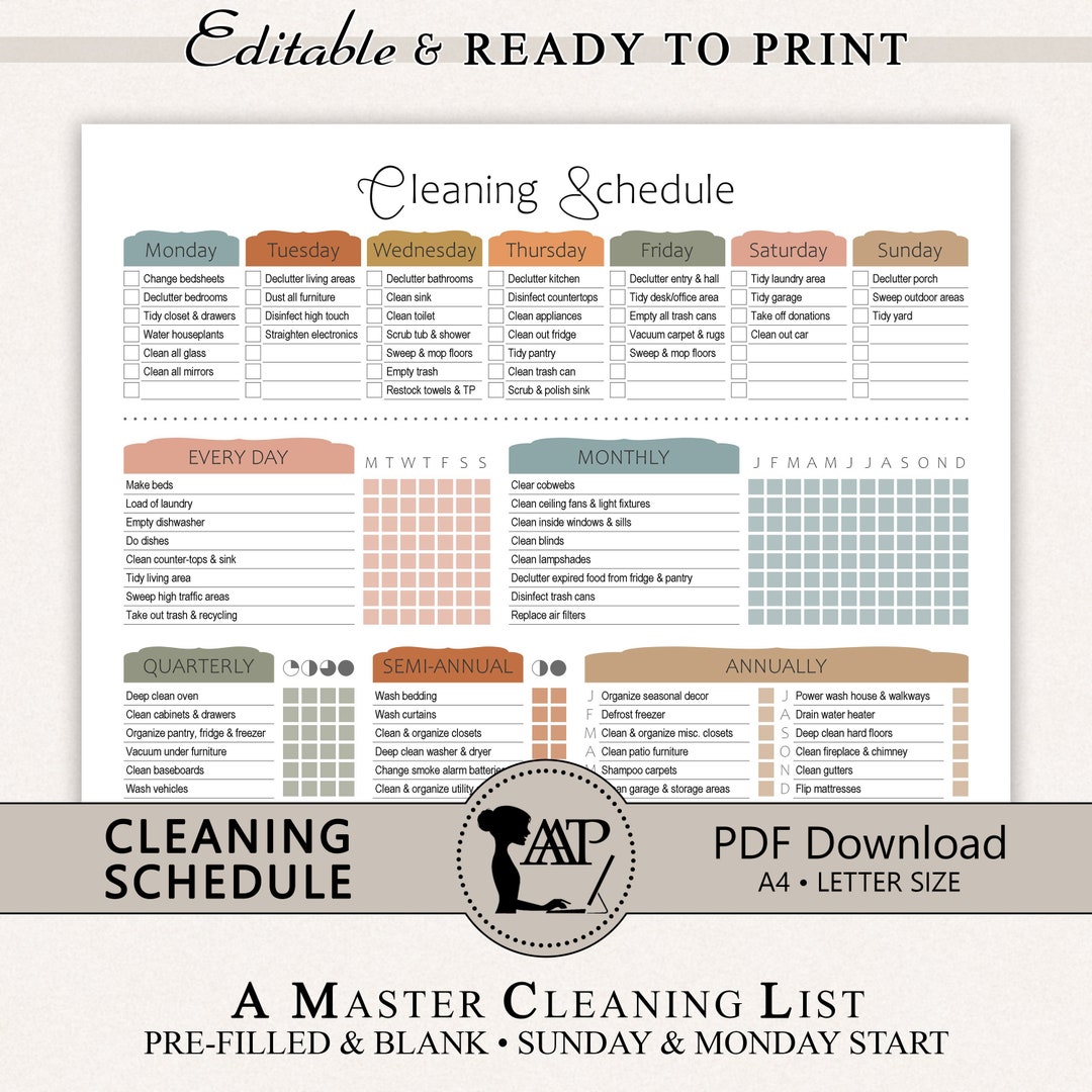 NEW Editable Cleaning Schedule | Prefilled Chores Checklist | ADHD ...