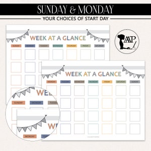 Week at a Glance Kids Calendar With Pictures Printable | Visual Weekly ...