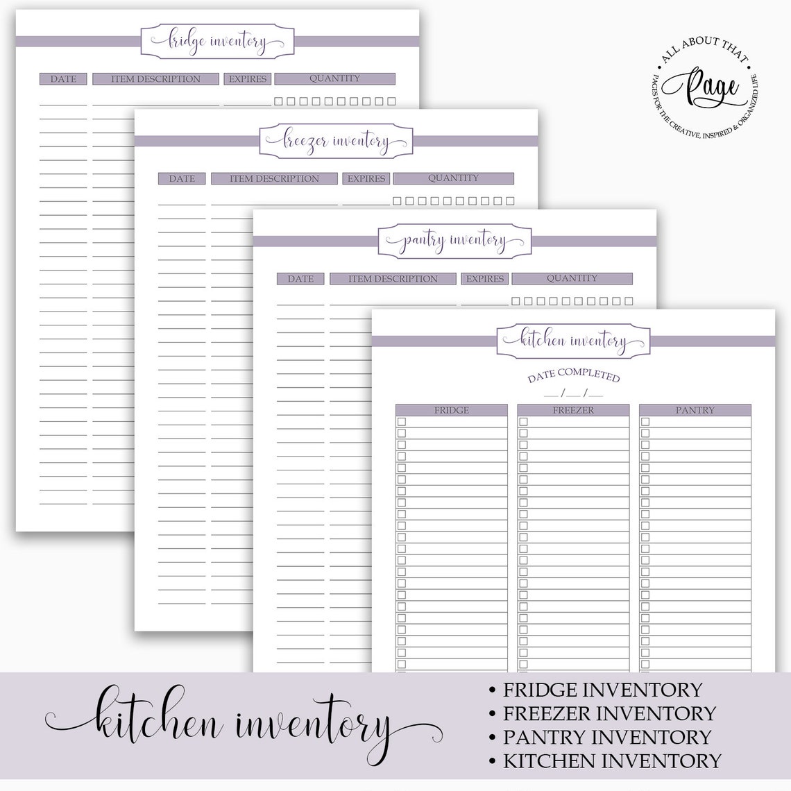 Kitchen Inventory Printable, Fridge, Freezer and Pantry Inventory ...