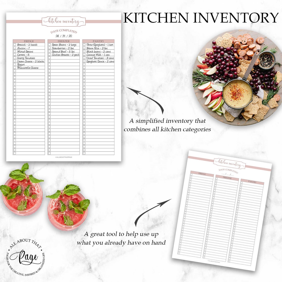 Kitchen Inventory Printable, Fridge, Freezer and Pantry Inventory ...
