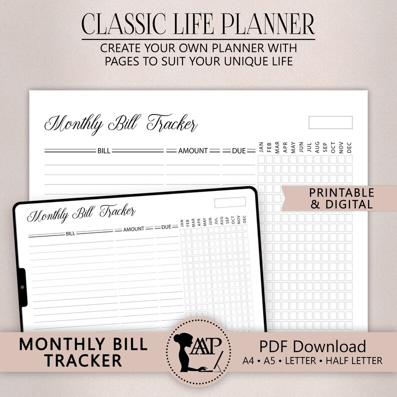 Monthly Bill Payment Tracker Printable Digital Financial - Etsy