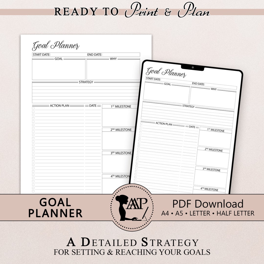 Goal Planner Printable Digital | Goal Setting Form | Goal Tracker ...