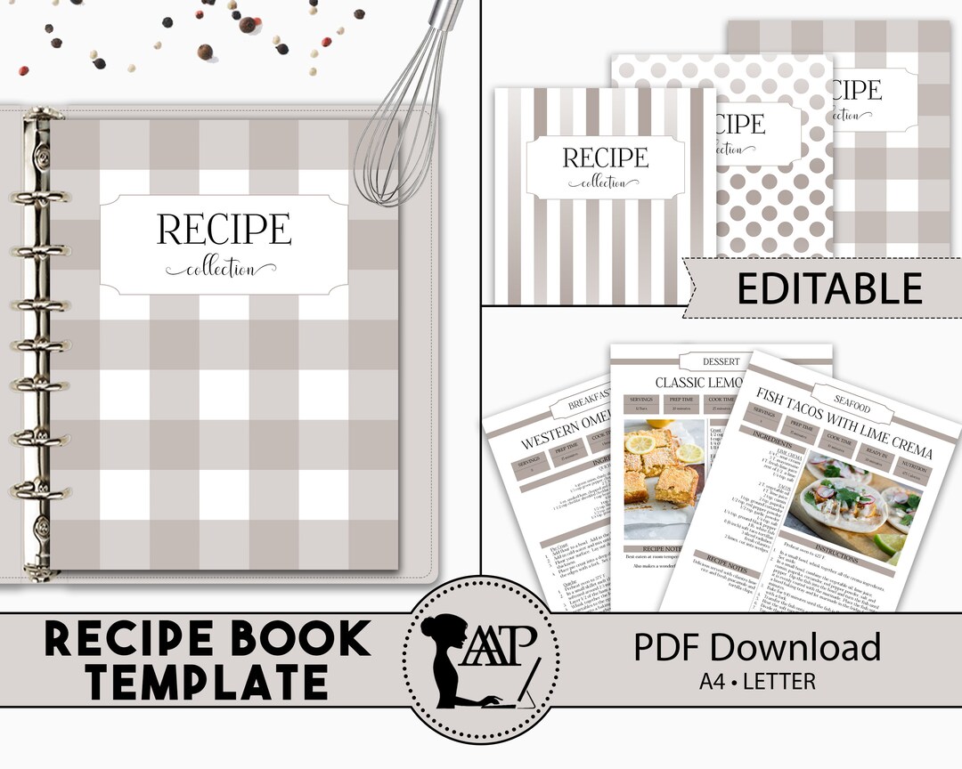 EDITABLE Recipe Book Template, Personalized Cookbook Printable, Family ...