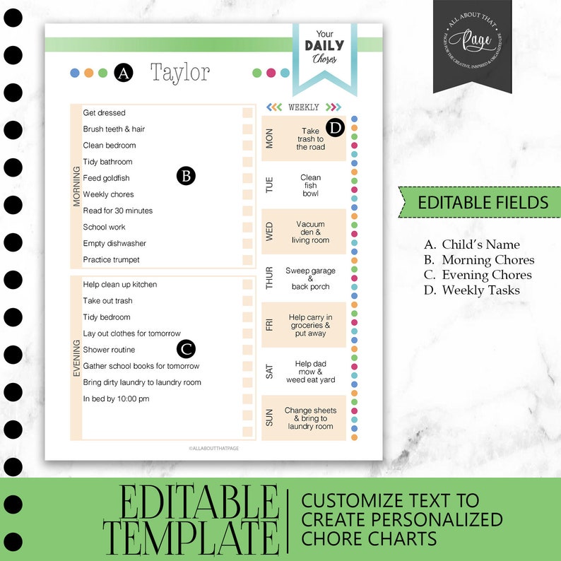 Editable Chore Chart Printable to Do List Template for Older - Etsy