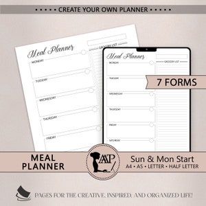 Weekly Meal Planner Printable Digital Grocery List Menu Planning iPad ...