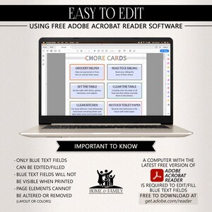 Editable Chore Cards for Kids Printable Cleaning Tasks Allowance System ...