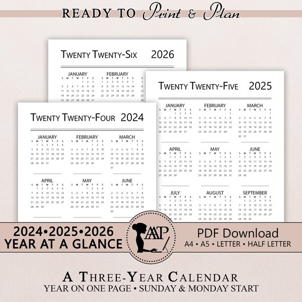 Month at a Glance A5 2025 - Etsy